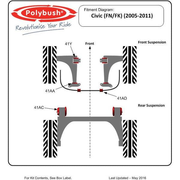 Polybush Front Lower Arm Front Bush FN2 Civic Type R 41Y - Area Motorsport